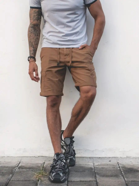 Шорты Мужской Bronks Повседневный коричневый, размер 52, 54 Хлопок, Эластан Молния, Пуговицы ...