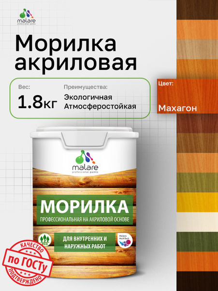 Морилка профессиональная Malare Professional для дерева, для любых деревянных поверхностей ...