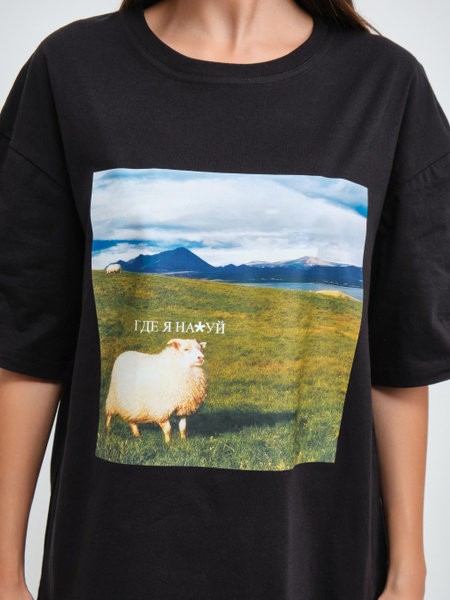 Футболка Женский, Мужской Yozz белый Короткий, размер 42, 44 Хлопок Пейзаж свободный ...