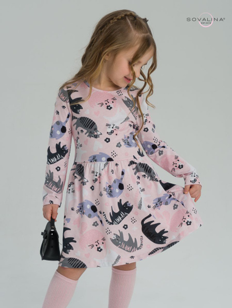 Платье Девочки SOVAlina розовый прямое Повседневный Длинный Хлопок ...