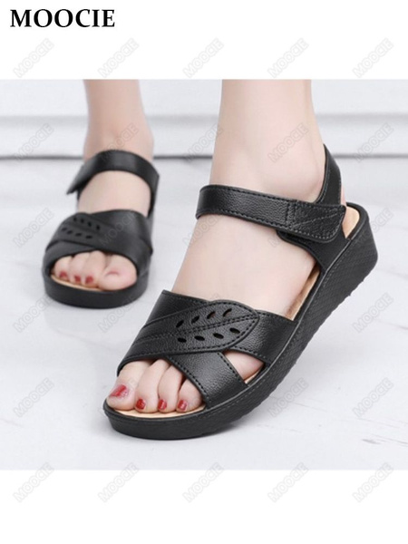 Босоножки Женский MOOCIE Без каблука ABS пластик, Искусственная кожа, размер 36 Толстая подошва ...