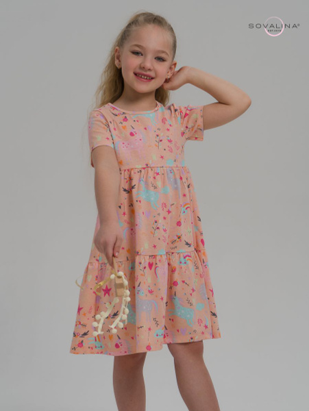 Платье Девочки SOVAlina бежевый, кремовый ярусное платье Повседневный ...