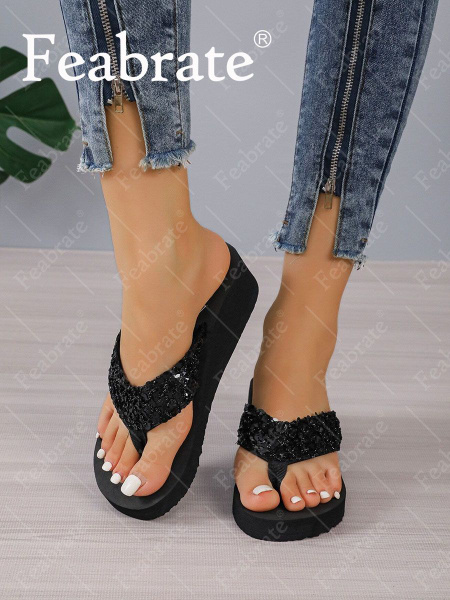Шлепанцы Женский Feabrate, размер 38 EVA Круглый нос Без застёжки Пайетки Лето купить c ...