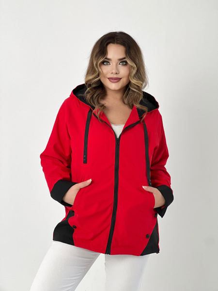 Ветровка Женский Jyldyz Кнопки красный капюшон Плащевка, размер 58 Длинный Демисезон оверсайз ...