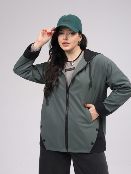 Ветровка Женский Jyldyz Кнопки ментол капюшон Плащевка, размер 52 Длинный Демисезон оверсайз ...