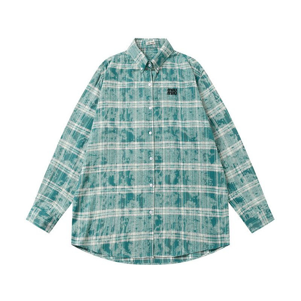 Рубашка Женский Мужской Miu Miu зеленый Длинный Хлопок Вышивка Логотип размер 48 Пряжка Китай