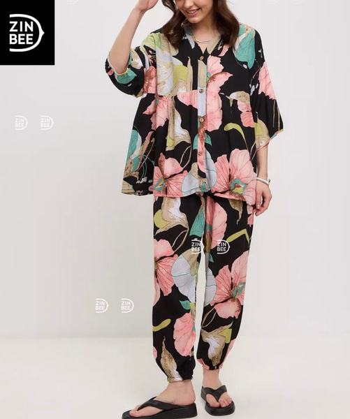 Пижама Женский ZinBee Хлопок, Лавсан, размер 48, 50 бежево-розовый Три четверти Китай купить c ...