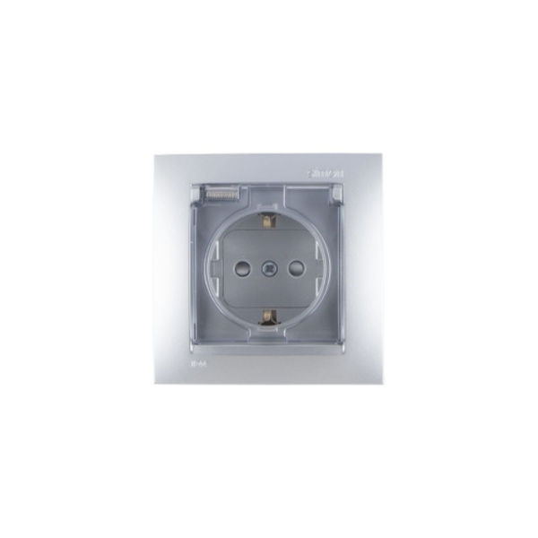 Simon 15 Алюминий Розетка с заземлением, со шторками, с крышкой, IP44 ...