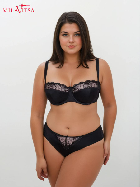 Бюстгальтер Женский Milavitsa балконет, полудублированная чашка, размер 80C черный Хлопок ...