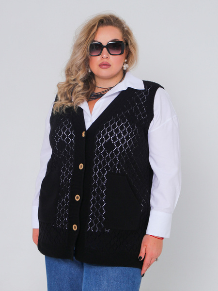 Жилет Женский SAFI&AMI Collection черный графит Трикотаж, размер 56 Декоративные пуговицы ...