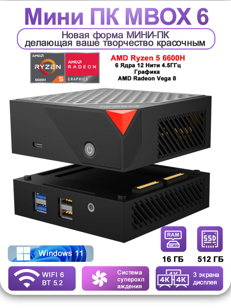 Ninkear Мини-ПК MBOX 6 (AMD Ryzen 5 6600H, RAM 16 ГБ, SSD 512 ГБ, AMD Radeon 660M, ), MBOX 6 ...