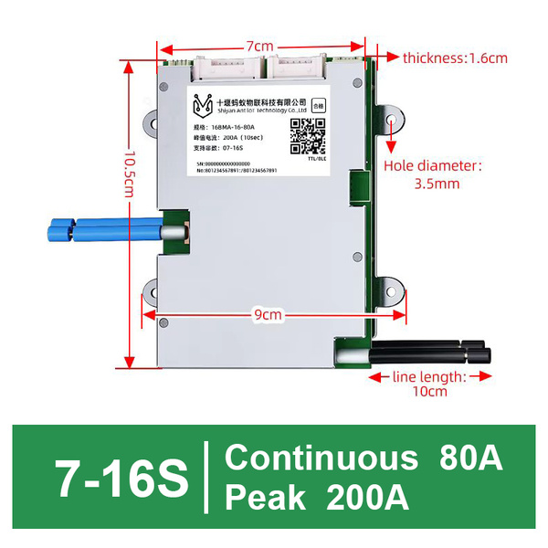 Ant BMS для 7s 8s 10s 12s 16s li-ion lifepo4 lto аккумулятор, 40A 80A ...