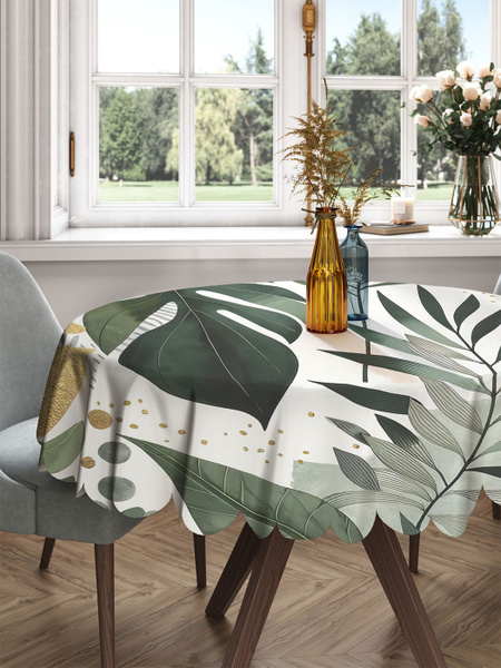 Круглая скатерть на стол с принтом "Листя в золоте" 150х150 см, JoyArty купить на OZON по низкой ...
