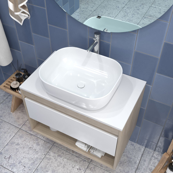 Комплект JOKI: подвесная тумба Bella 75 JK5215015 дуб/белая+Раковина ...