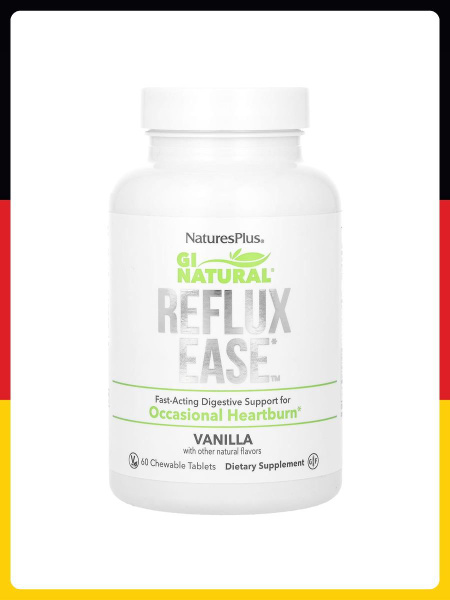 Пищевая добавка NaturesPlus, Gi Natural, Reflux Ease, ваниль, 60 ...