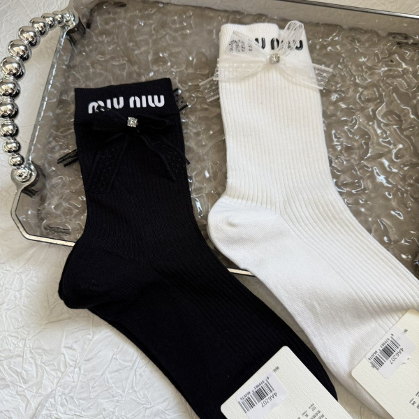 Чулки Женский Miu Miu размер универсальный черный белый шоколад Хлопок Капрон Повседневный На