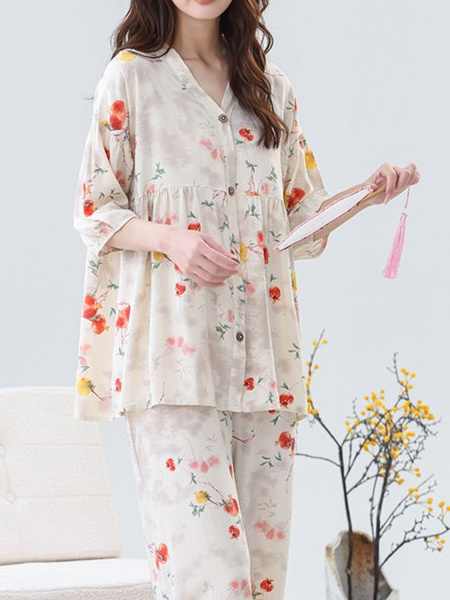 Пижама Женский ZinBee Вискоза, размер 54, 56 Разноцветный, Цветочный бледно-пурпурный Три ...