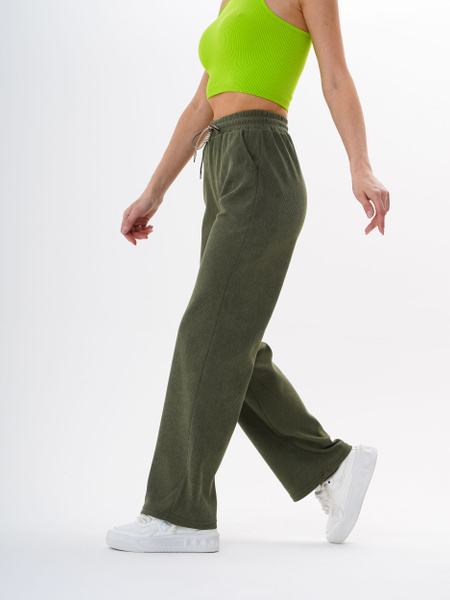 Брюки утепленные Женский XF.BUSF широкие хаки Вельвет Повседневный, размер 46, 48 Резинка прямой ...