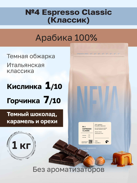 №4 Espresso Classic (Классик), 1,00 кг, 100% Арабика, свежеобжаренный ...