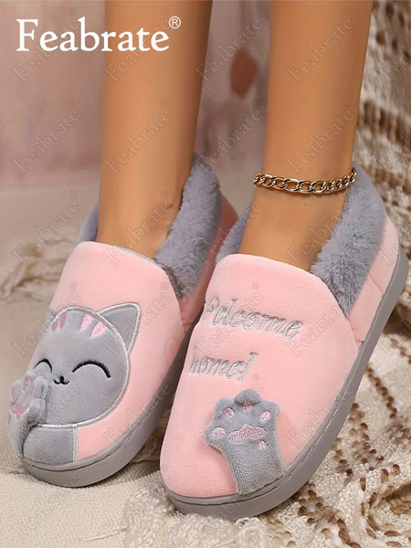 Тапочки Женский Feabrate, размер 36, 37 R (средняя) розовый Круглый нос, Толстая подошва Зима ...