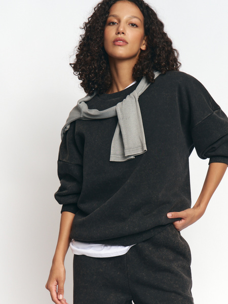 Свитшот Женский Zolla черный Хлопок, Полиэстер, размер 52 Китай купить c доставкой на OZON по ...