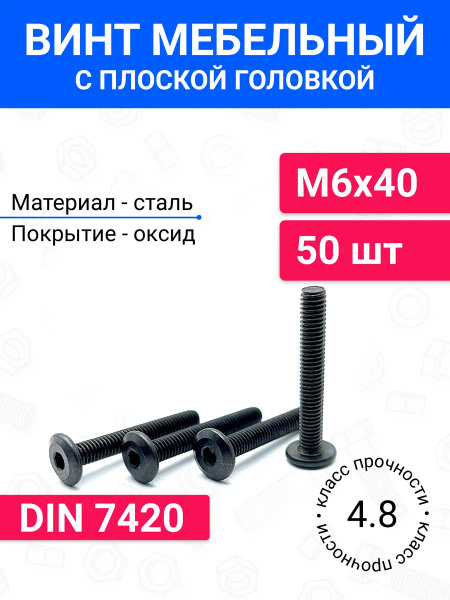 Винт M6 x 6 x 40 мм, головка: Плоская, 50 шт. 10 г купить на OZON по ...