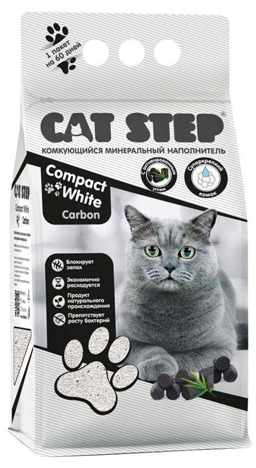 Наполнитель CAT STEP Compact White Carbon комкующийся, минеральный, 10 ...