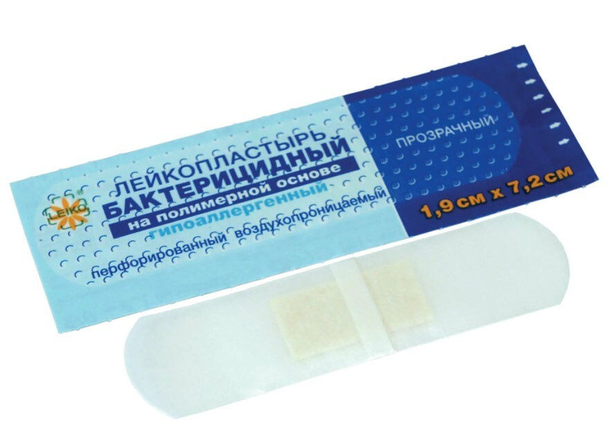Лейкопластырь LEIKO бактерицидный 1,9х7,2 см прозрачный, на полимерной ...