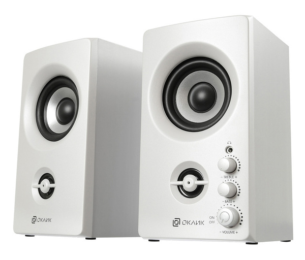 Колонки 2.0 Oklick OK-164 белые, 30 Вт, деревянный корпус, регулятор ...