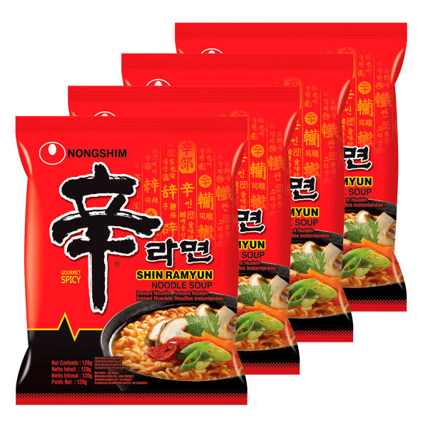 Лапша быстрого приготовления Шин Рамен Nongshim, пачка 120 г х 4 шт ...