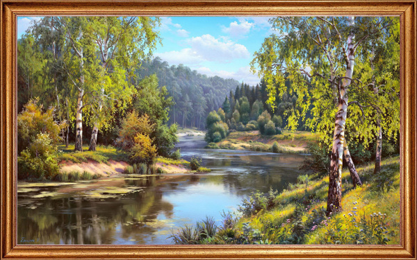 Картина на холсте, "У реки", 100х60 см., художник - Прищепа И. Холст на ...