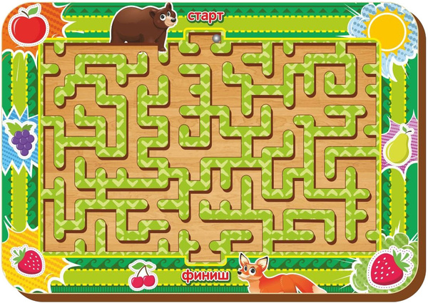 Деревянный лабиринт с шариками "Лисичка и медведь" маленький ...