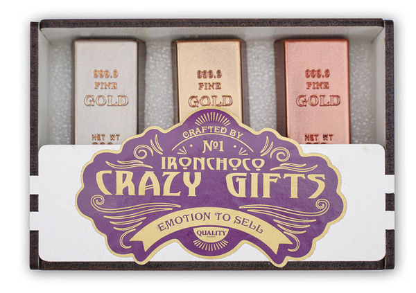 Подарочный набор шоколада, "Золотой слиток, 3 шт", ассорти из 3 видов ...