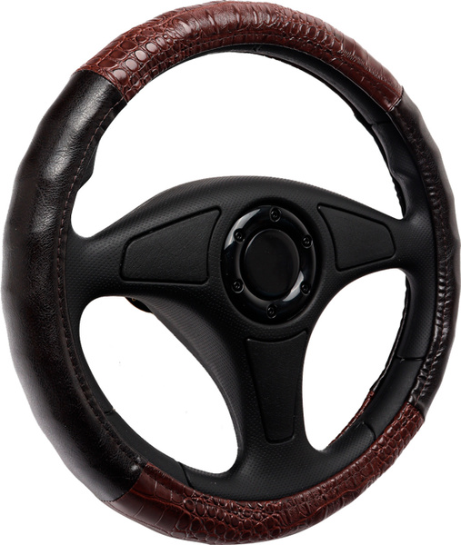 Оплетка на руль GD56 "L" экокожа черная вставка коричневый крокодил ...