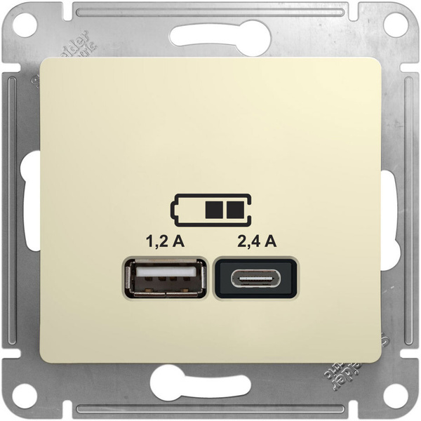 Розетка двойная Systeme Electric Glossa USB тип A+С, 5В 1x2400/2x1200 ...