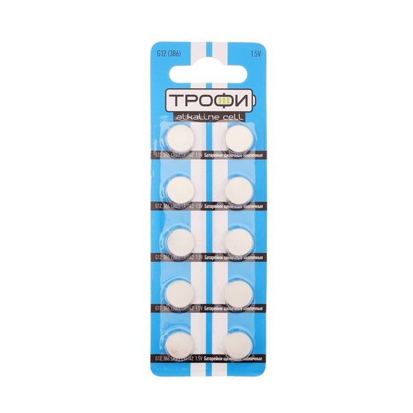 Батарейка алкалиновая "Трофи" Alkaline Cell, G12 (386, LR1142, LR43 ...