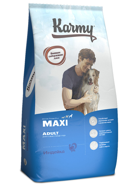 Karmy для собак 14 кг Maxi Adult Индейка, Карми для собак крупных пород ...