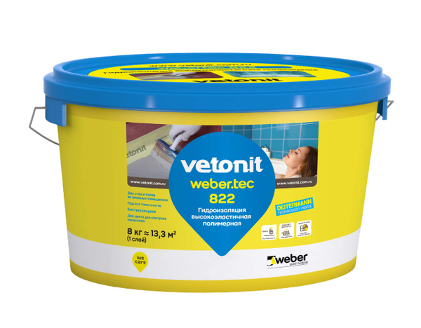Мастика гидроизоляционная vetonit weber.tec 822, серая, 8 кг - купить с ...