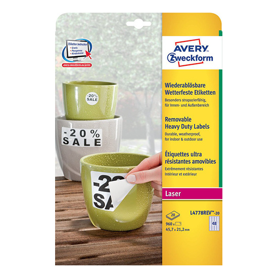 Всепогодные удаляемые этикетки Avery Zweckform для лазерных принтеров ...