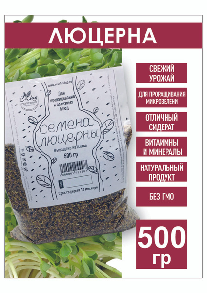 Люцерна семена сидерат, 500 гр. для проращивания сорт Вега 87 - купить ...