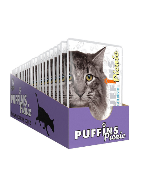 Корм Puffins Picnic влажный для кошек, Рыбное ассорти в соусе 85g x 26 ...