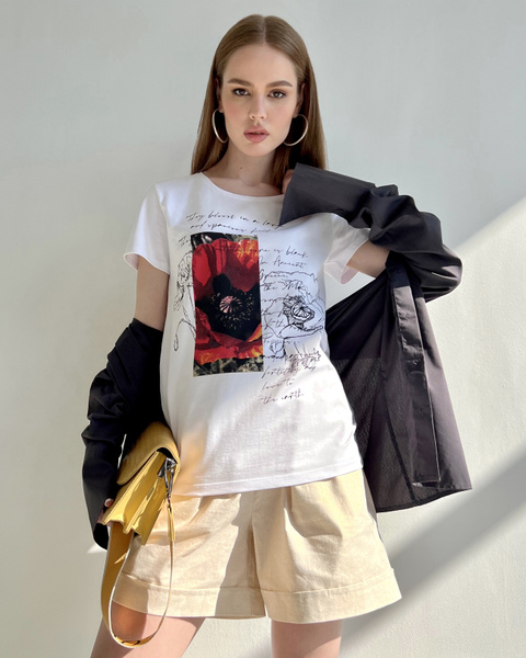 Футболка SAHAR art lab, размер 50, цвет красный, белый, 95% хлопок, 5% лайкра - купить по ...