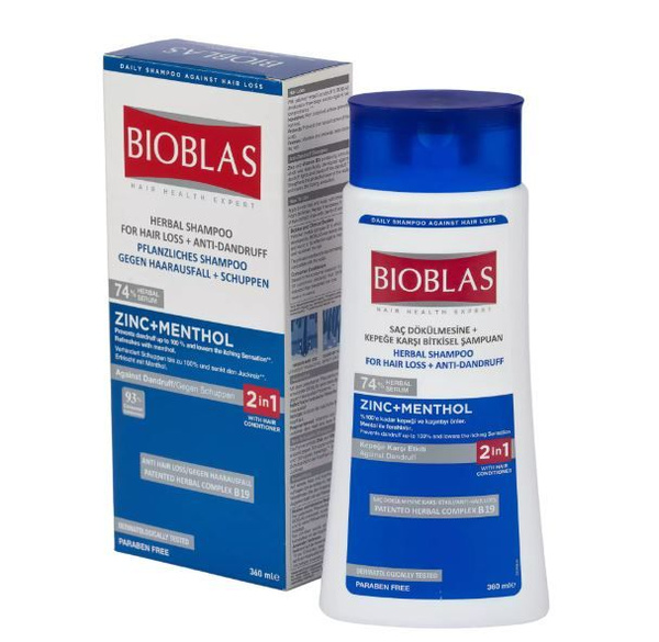 Шампунь против перхоти и выпадения волос 360 мл. Bioblas Zinc+Menthol ...