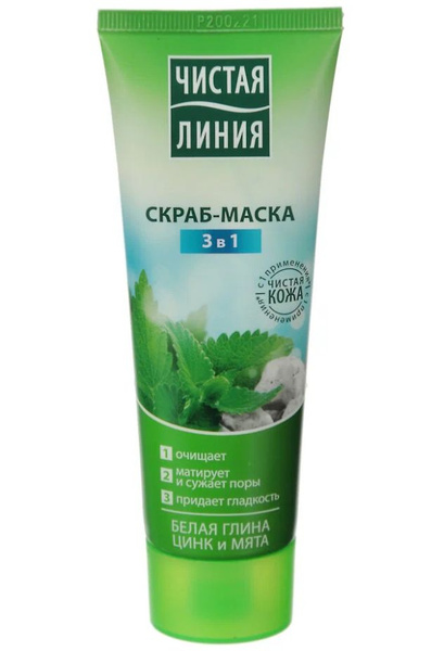 Чистая Линия Скраб-маска лица Против прыщей, белый цинк и мята, 80 мл ...