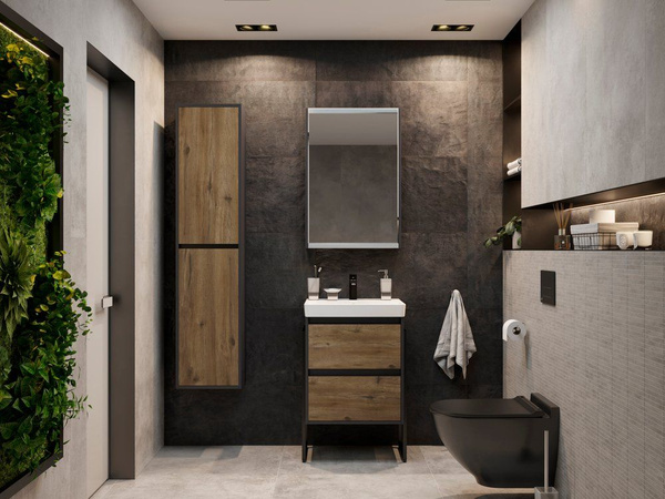 Тумба с раковиной STWORKI Кронборг 55 55 см, напольная, лофт, с ящиками, прямоугольная, серая из ...