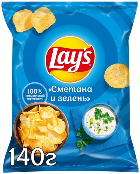 Чипсы картофельные натуральные LAY'S Сметана и зелень, 140 г - купить с ...