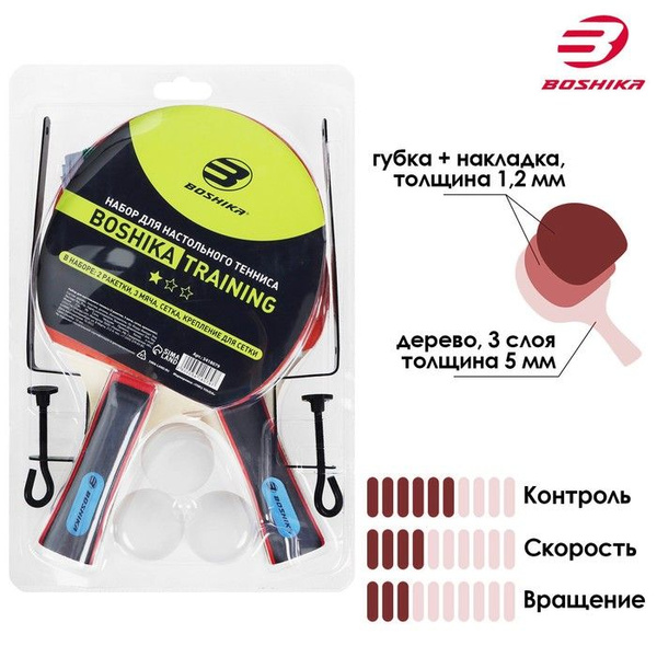 Boshika Набор для настольного тенниса, состав комплекта: 2 ракетки, 3 ...