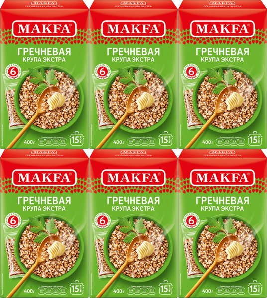 Крупа гречневая Makfa в варочных пакетиках 66,7 г х 6 шт, комплект: 6 упаковок по 400 г - купить ...
