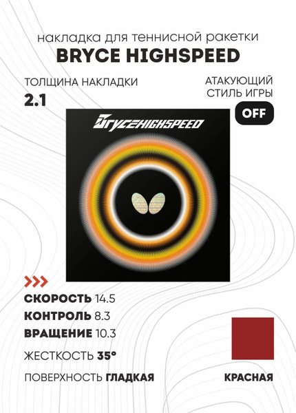 Накладка Butterfly Bryce Highspeed (цвет красный, толщина 2.1) - купить ...
