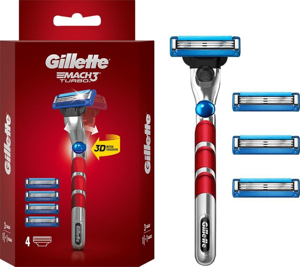Станок для бритья Gillette, Mach3 Turbo 3D Red, для мужчин, 3 лезвия, 3 ...